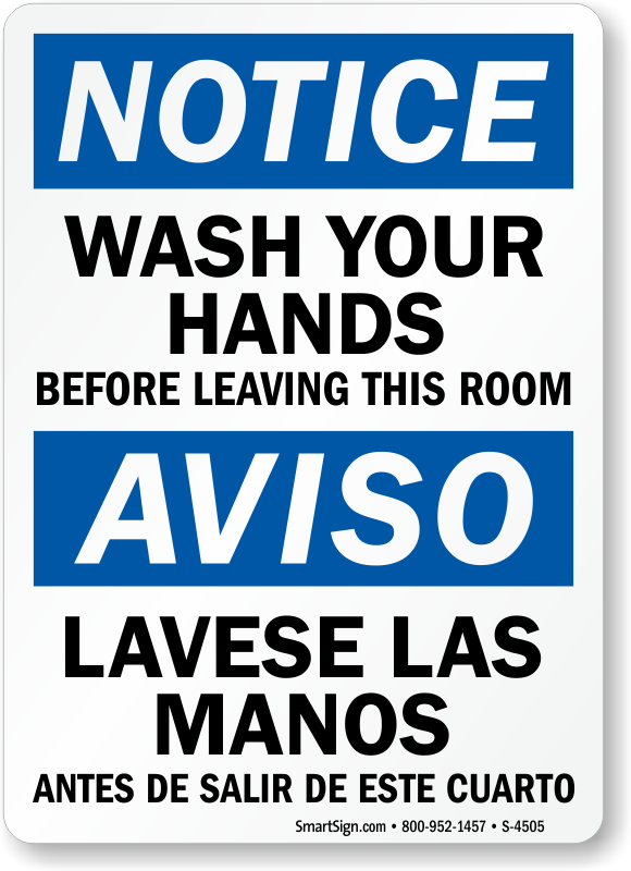 Please Wash Your Hands Sign English And Spanish